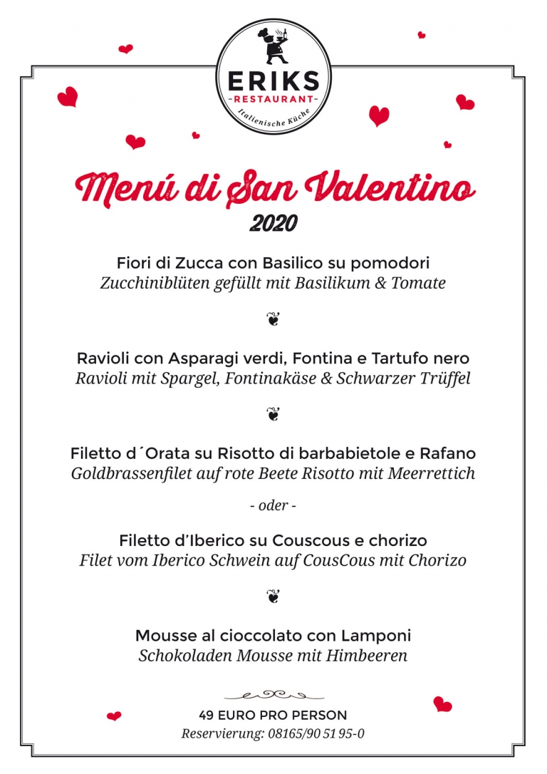 Valentinstagsmenü 2020 - Eriks Hotel